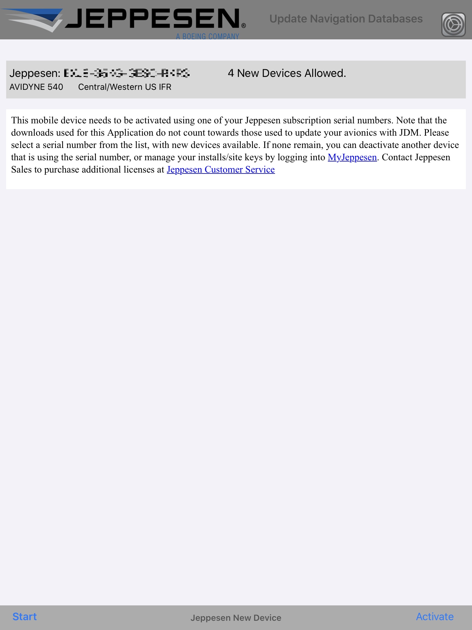 How to activate and download a Jeppesen charts subscription in the Avidyne IFD100 application
