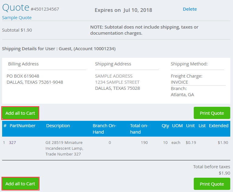 Adding Quote to Cart