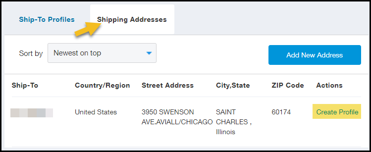 Default Ship To Profile