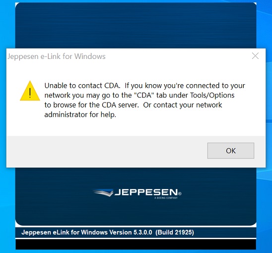 "Unable to contact CDA" when starting eLink for Windows or eCharts for Windows