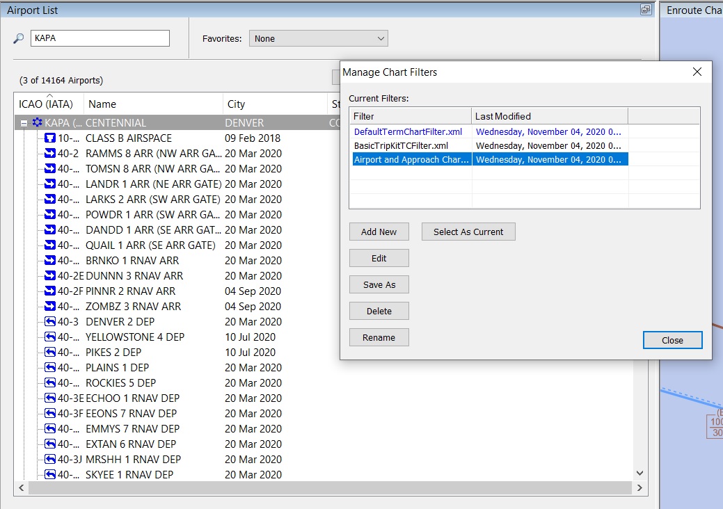 The Show/Hide Chart Types... filter in JeppView, eLink, or eCharts for Windows cannot be modified