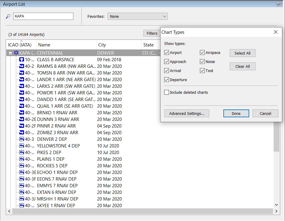 The Show/Hide Chart Types... filter in JeppView, eLink, or eCharts for Windows cannot be modified