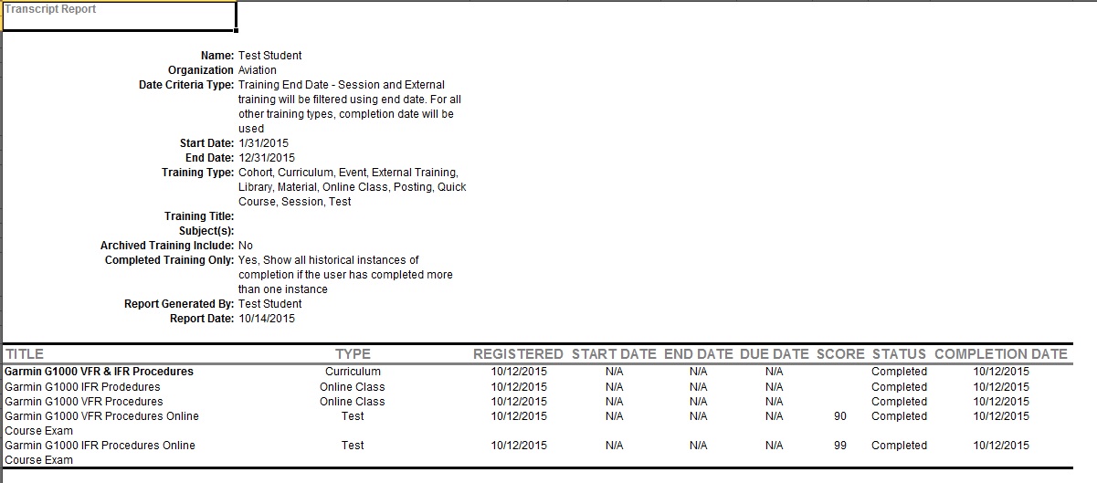 How to print a transcript for the Jeppesen Learning Center