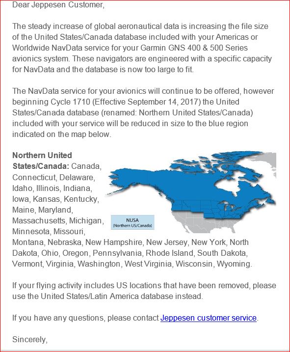 Garmin GNS 400 & 500 Series (non-WAAS) Americas Coverage Split